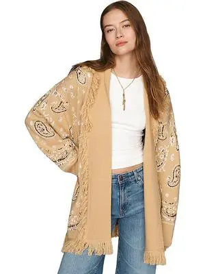 FLAT WHITE Flat White Fringe Wrap Cardigan Sweater Neutral Pattern