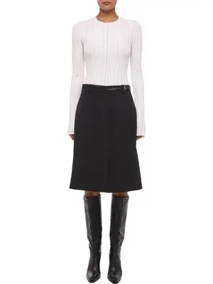 Helmut Lang Wool Gabardine Wardrobe Belted Skirt - Black