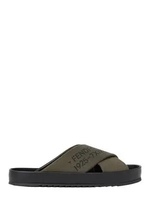 Fendi Canvas And Leather Crossover Slides - Green