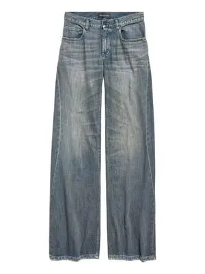 Balenciaga Cotton Denim Wide Leg Pants - Blue