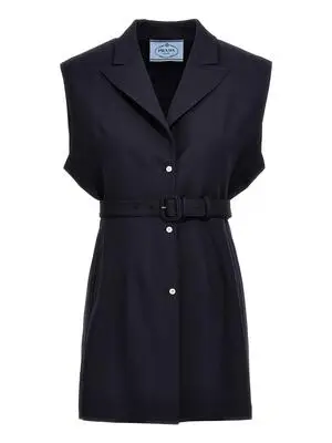 Prada Belted Wool Vest - Blue