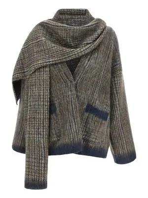 Brunello Cucinelli Cardigan With Scarf - Gray