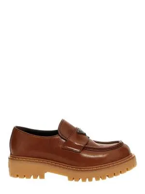 Prada Double Chocolate Leather Loafers - Brown