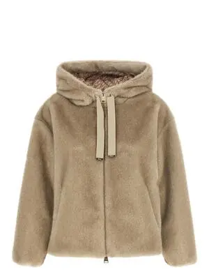 Herno Eco Fur Hooded Coat - Cream