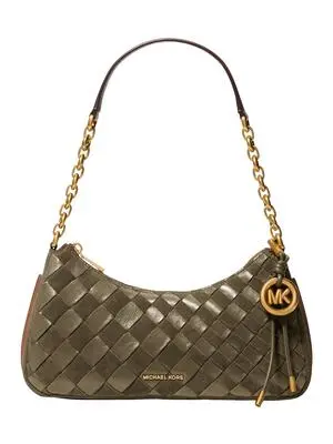 Michael Kors Nolita Hand-Woven Leather Chain Pochette Green