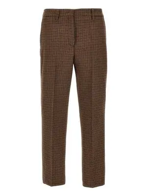 Prada Houndstooth Wool Trousers - Brown