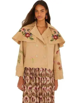 Farm Rio Notched Lapel Mini Trench Coat - Beige
