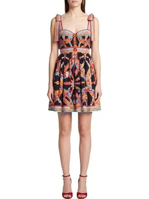 Dolce & Gabbana Carretto Siciliano Print Cotton Bustier Mini Dress - Multicolor