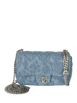 Chanel Quilted Denim Camellia Sweetheart Flap Bag - Blue