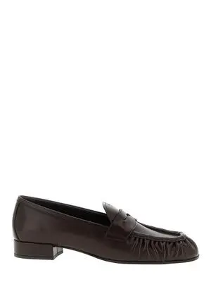 Prada Buffalo Leather Curled Toe Moccasins - Brown