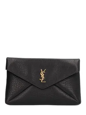 Saint Laurent Large Envelope Leather Pouch - Black