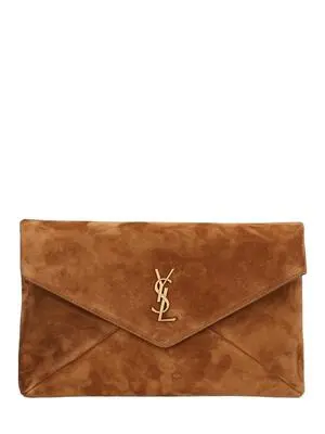 Saint Laurent Large Envelope Suede Pouch - Cream