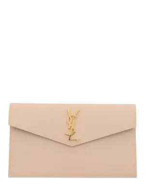 Saint Laurent Cassandre Medium Leather Clutch - Cream
