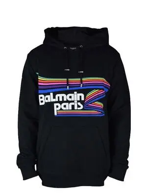 Balmain Logo Print Cotton Hoodie - Black