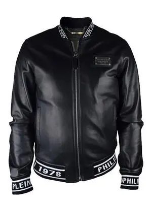 Philipp Plein Leather Bomber Jacket - Black