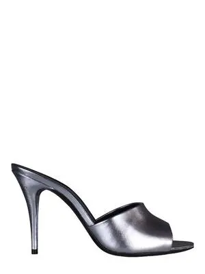 Saint Laurent SAINT LAURENT LA 16 Metallic Leather Mules Silver