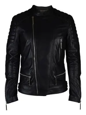 Philipp Plein Leather Biker Jacket - Black