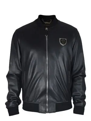 Philipp Plein Leather Bomber Jacket - Black