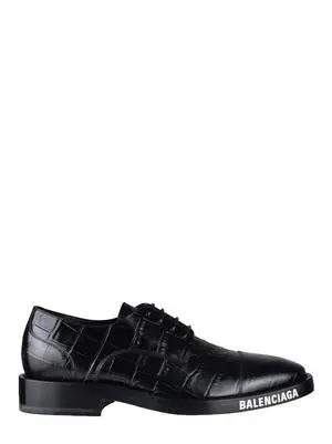 Balenciaga Crocodile-print Calfskin Derby Shoes - Black