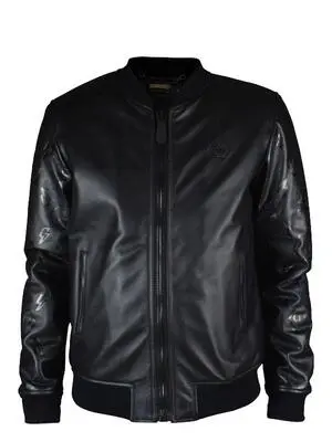 Philipp Plein Leather Bomber Jacket - Black