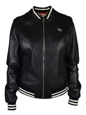 Philipp Plein Leather Bomber Jacket - Black