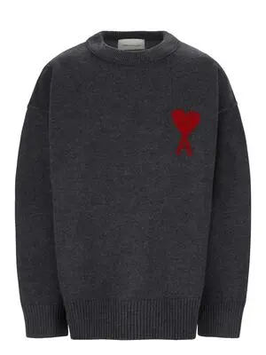 AMI Paris Logo Wool Sweater - Grey