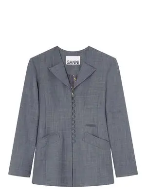 GANNI V-neck Button-front Wool Blend Jacket - Grigio