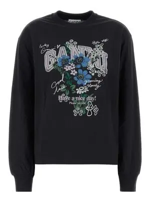 GANNI GANNI Floral Print Long Sleeve T-Shirt Phantom
