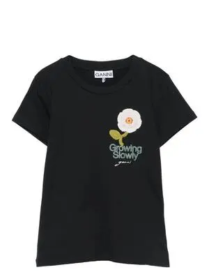 GANNI GANNI Embroidered Flower Crew Neck T-Shirt Grigio