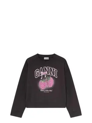 GANNI Oversized Organic Cotton Sweatshirt With Logo Graphic Print - Grigio