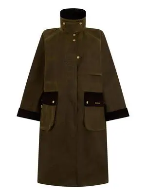 Barbour Longline Jacket With Wide Sleeves And High Collar - Khaki