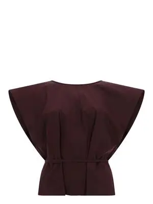 ALYSI Structured Cap Sleeve Belted Top - Brown