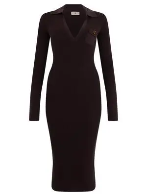 Elisabetta Franchi Long Fitted V-neck Dress - Brown