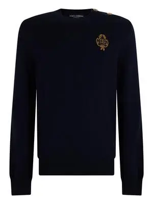 DOLCE & GABBANA DOLCE & GABBANA Logo Embroidered Virgin Wool Crew Neck Sweater