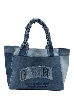 GANNI Denim Patchwork Tote Bag - Blu