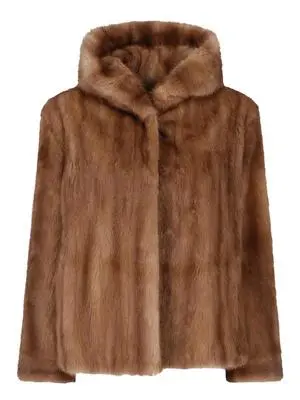 IACOPA Hooded Fur Jacket - Brown