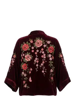 ARTEMIS MUSE Embroidered Floral Velvet Kimono - Pink/red
