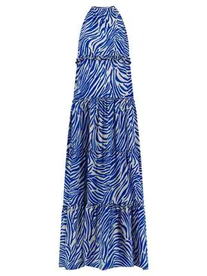 BELYED HANDCRAFT Liliana Zebra Print Tiered Maxi Dress - Blue