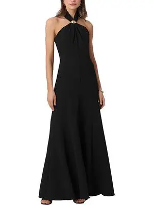 Shoshanna Scottie Crepe Halter Neck Gown - Jet