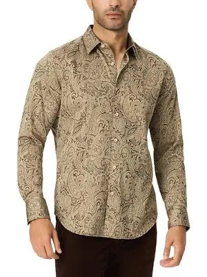Robert Graham Hudson Paisley Cotton Blend Woven Shirt - Khaki