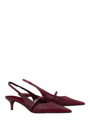 Tory Burch Double T Buckle Snake Embossed Leather Slingback Pumps - Dark Raspberry