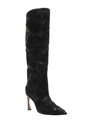 ALEXANDRE BIRMAN Annelise 85 Patchwork Calf Hair & Suede Knee High Boots - Black