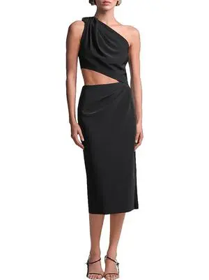 Bcbgmaxazria Isabel One Shoulder Cutout Midi Dress - Black