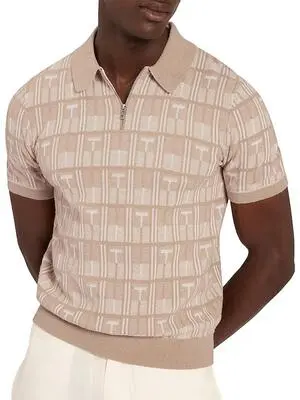 Ted Baker London Nappier Short Sleeve Jacquard Zip Sweater Polo - Taupe