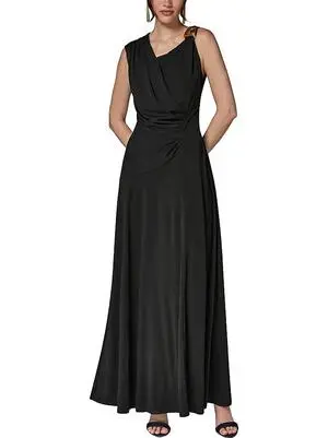 Donna Karan New York Asymmetrical Neck Draped Maxi Dress - Black