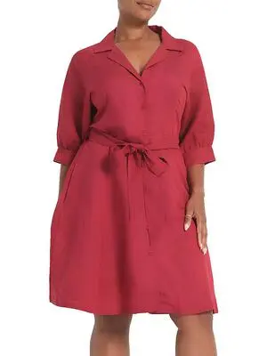 ESTELLE The Maribel Tie Waist Shirt Dress - Raspberry