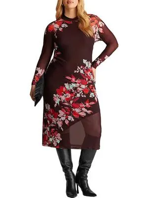 ESTELLE Solene Printed Mock Neck Midi Dress - Ruby Fleur