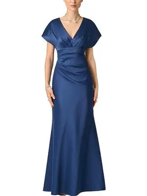 Aidan Mattox Stretch Mikado Gathered Waist Gown - Navy