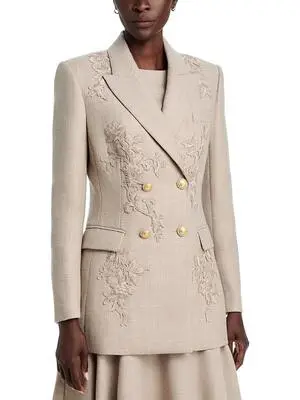 Kobi Halperin Violet Embroidered Wool Jacket - Oat