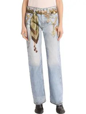 Acne Studios Trompe L'oeil Scarf Print Straight Leg Jeans - Light Blue
